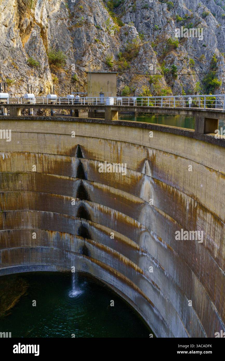 View of the dam of the Matka Lake, artificial lake in the Matka Canyon ...