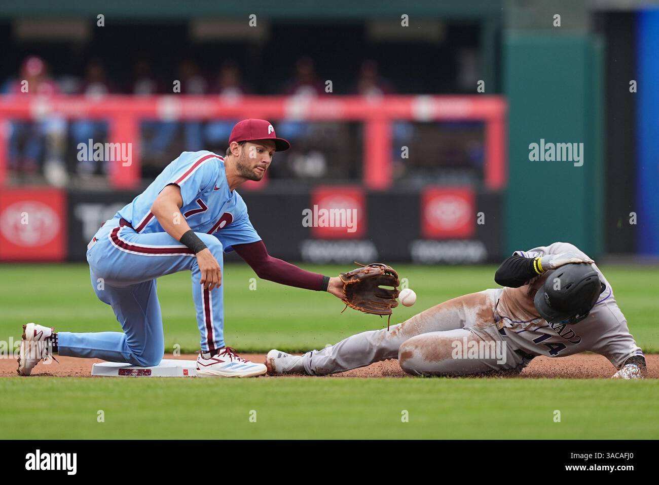 Philadelphia Phillies shortstop Trea Turner tags out Colorado Rockies ...