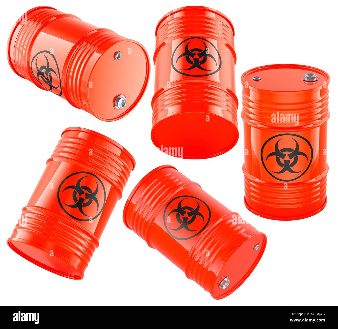 Barrels with biohazard waste, different views and angles. 3D rendering ...