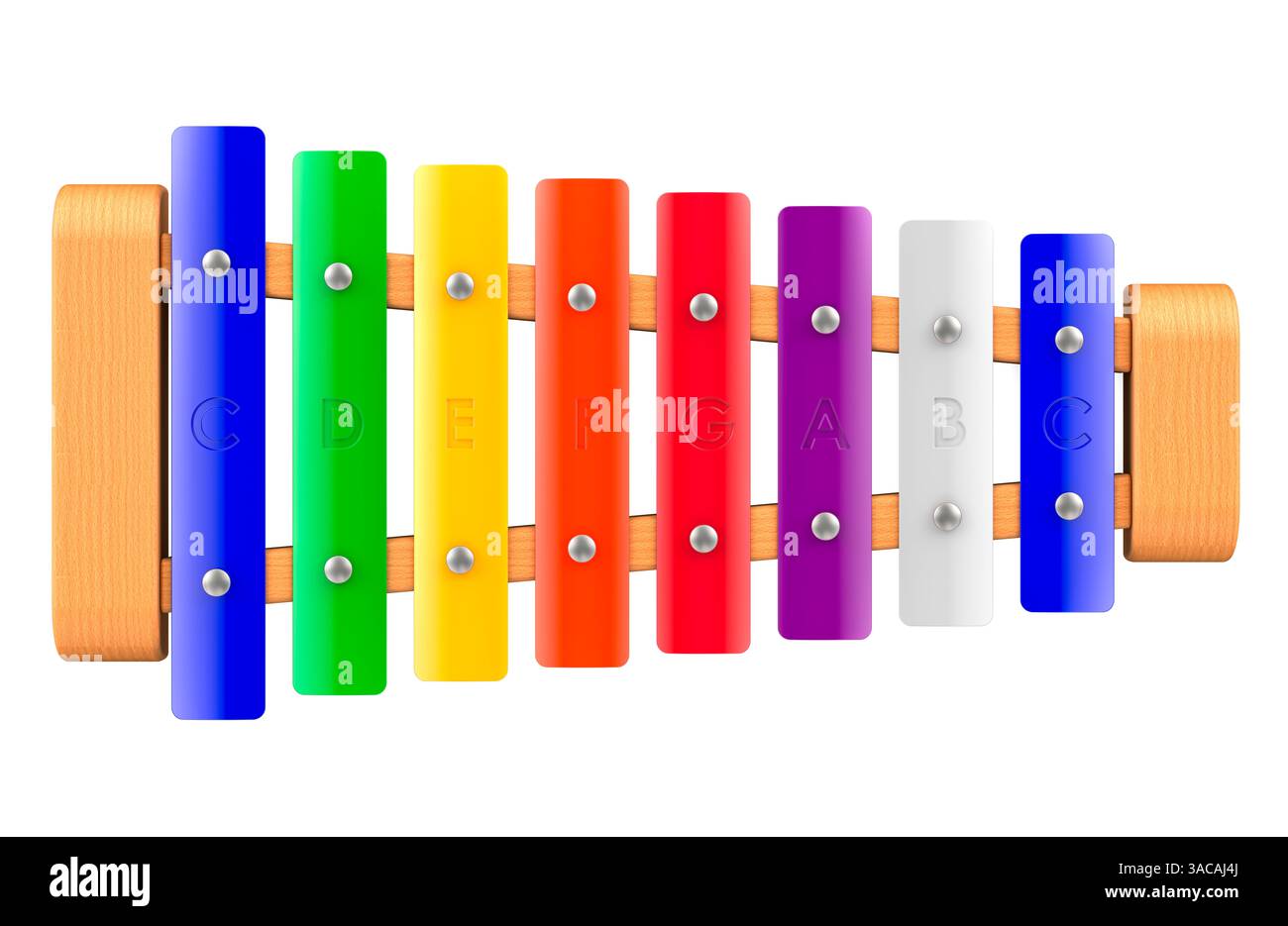 Wooden Xylophone 8 Notes, top view. For Kids Toddler with Multicolored ...
