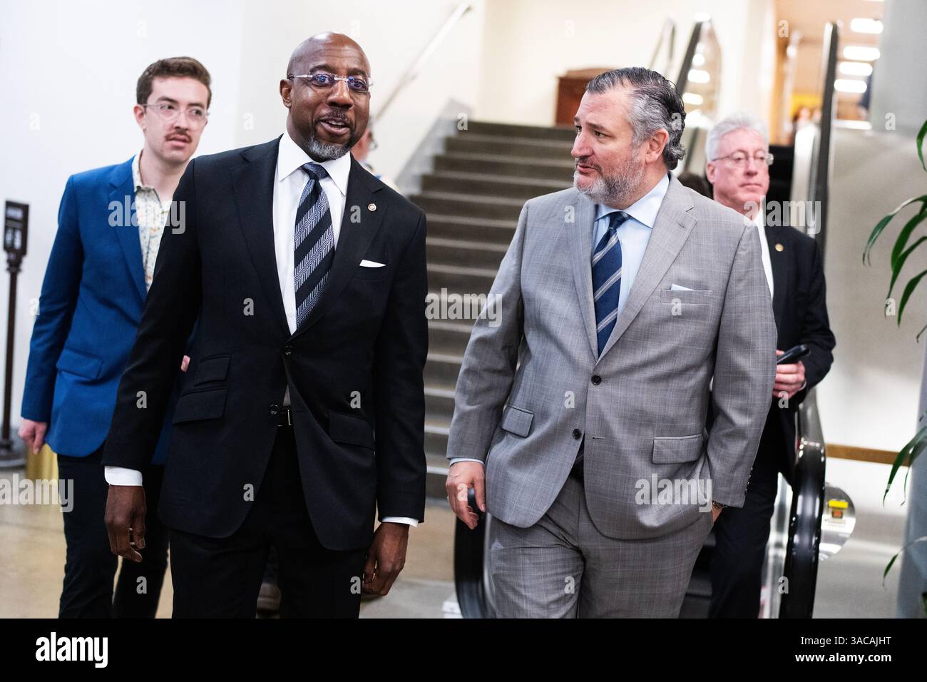 UNITED STATES - APRIL 3: Sens. Raphael Warnock, D-Ga., left, and Ted ...