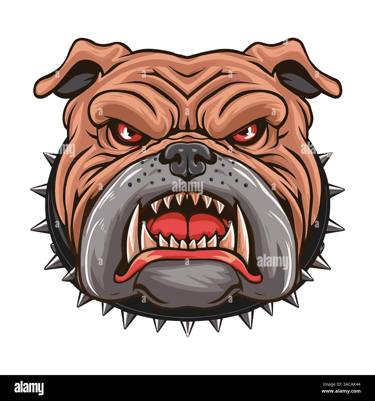 Angry bulldog face with red eyes and spiked collar. Ideal for sports ...