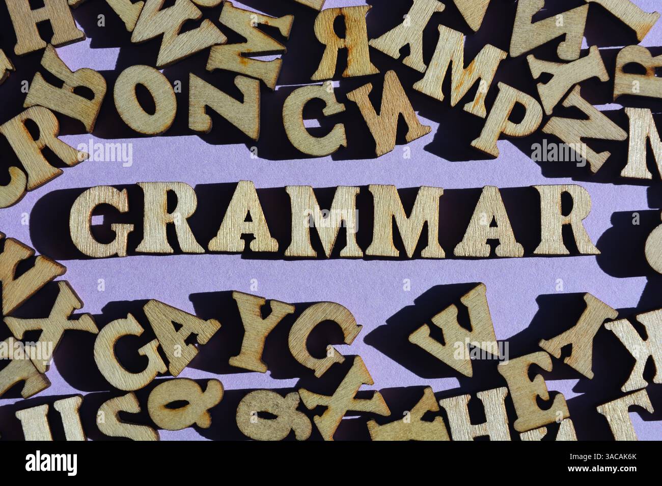 Grammar, word surrounded by random alphabet letters as banner headline ...