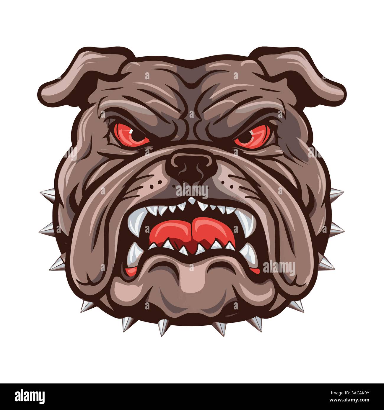 Angry bulldog face with red eyes and spiked collar. Ideal for sports ...