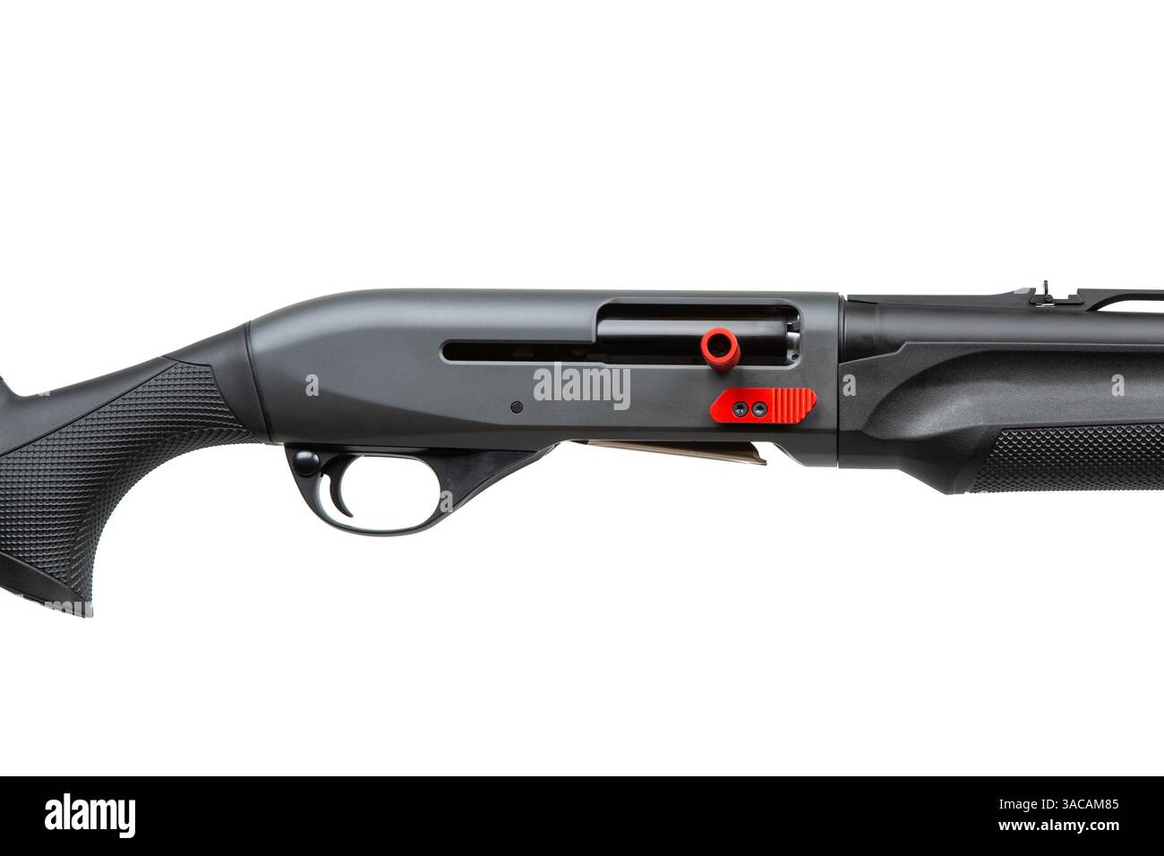 Black shotgun displayed on a white background, showcasing its sleek ...