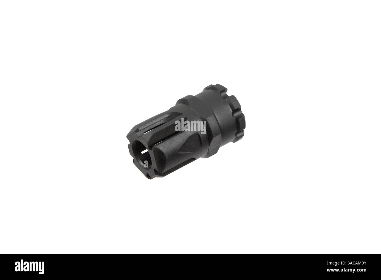 Black tactical flash hider designed for firearm muzzle attachment ...