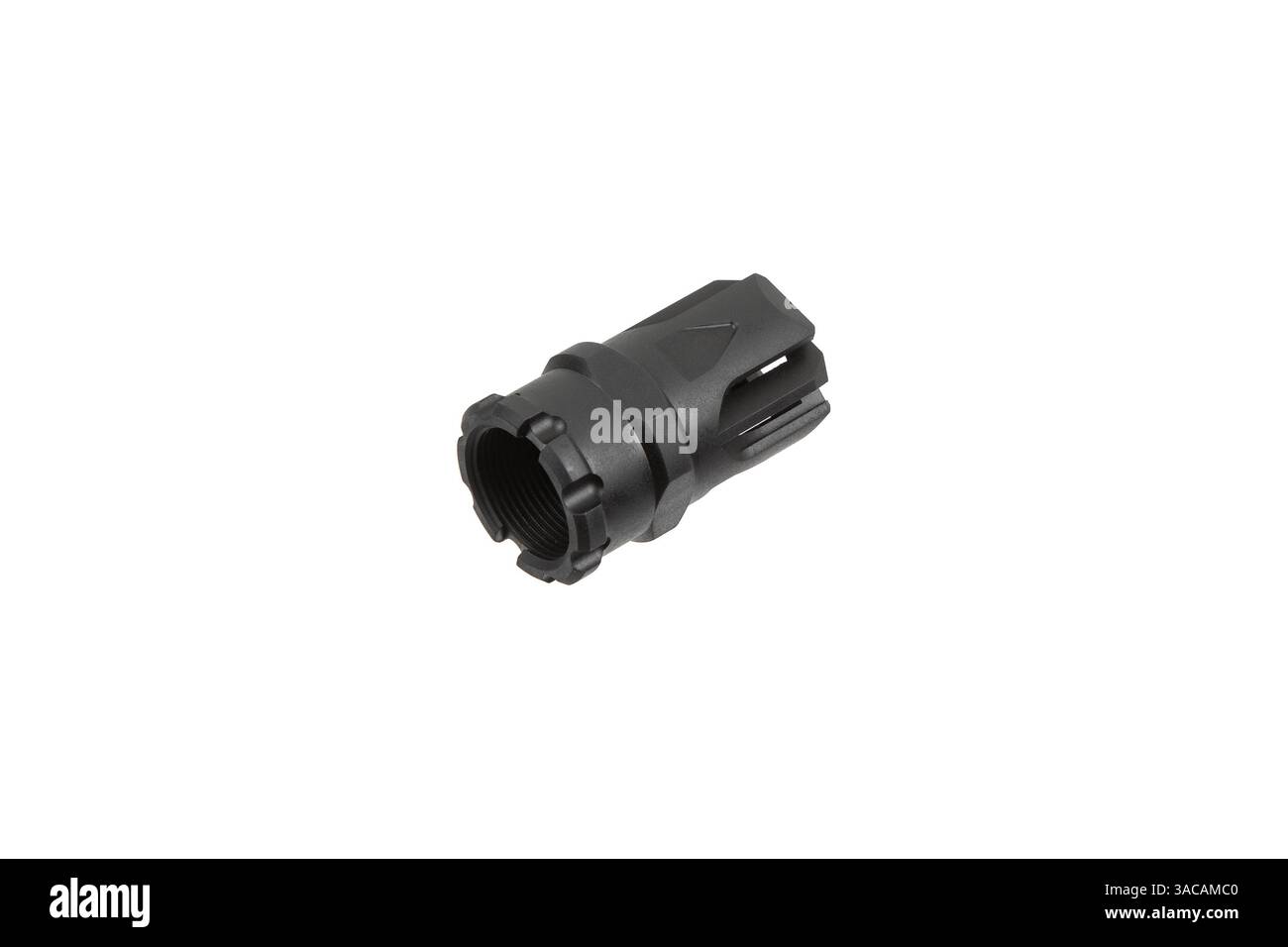 Black tactical flash hider designed for firearm muzzle attachment ...