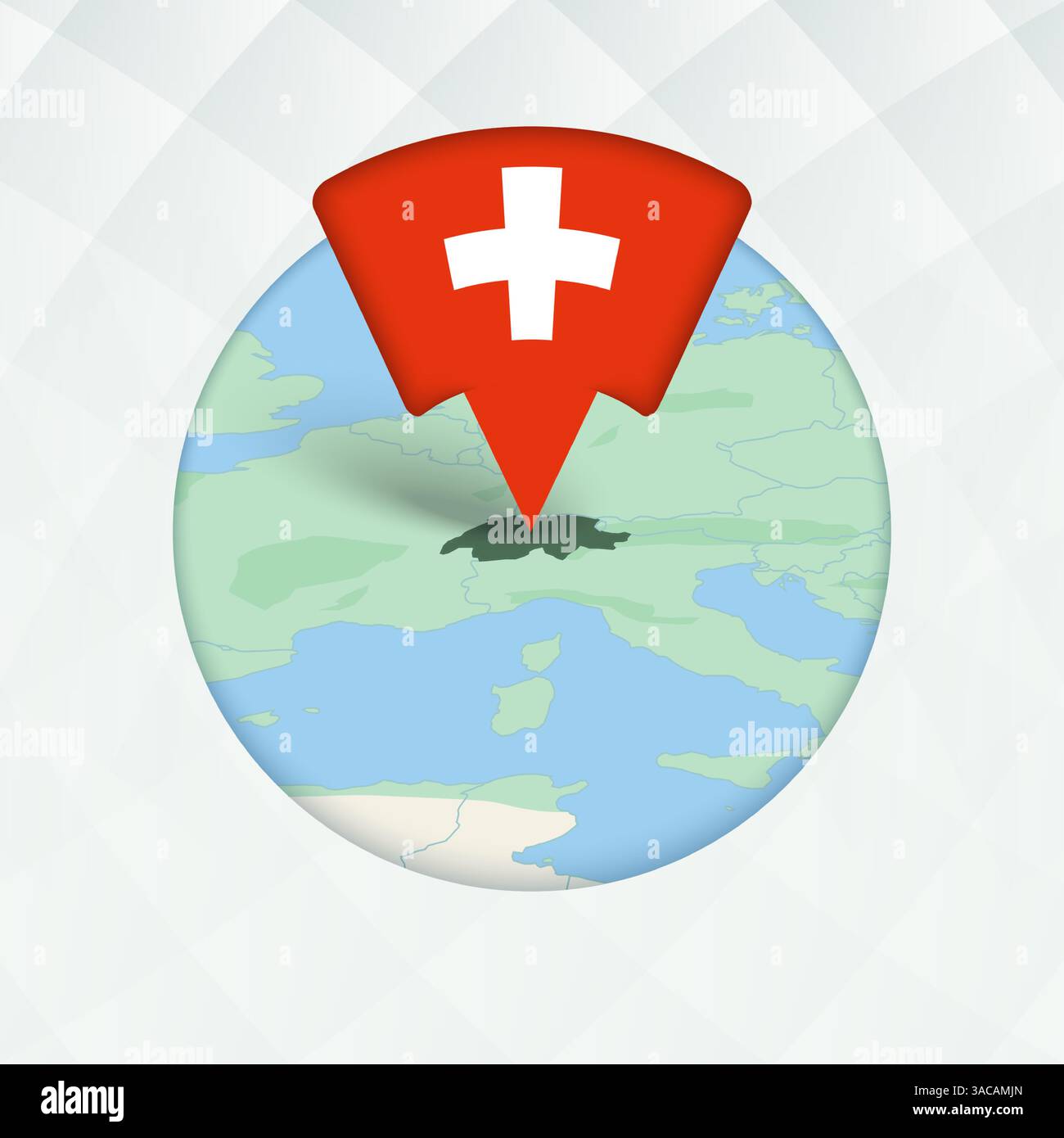 Switzerland Map Highlighted with Flag Marker. Flag Pointer on ...