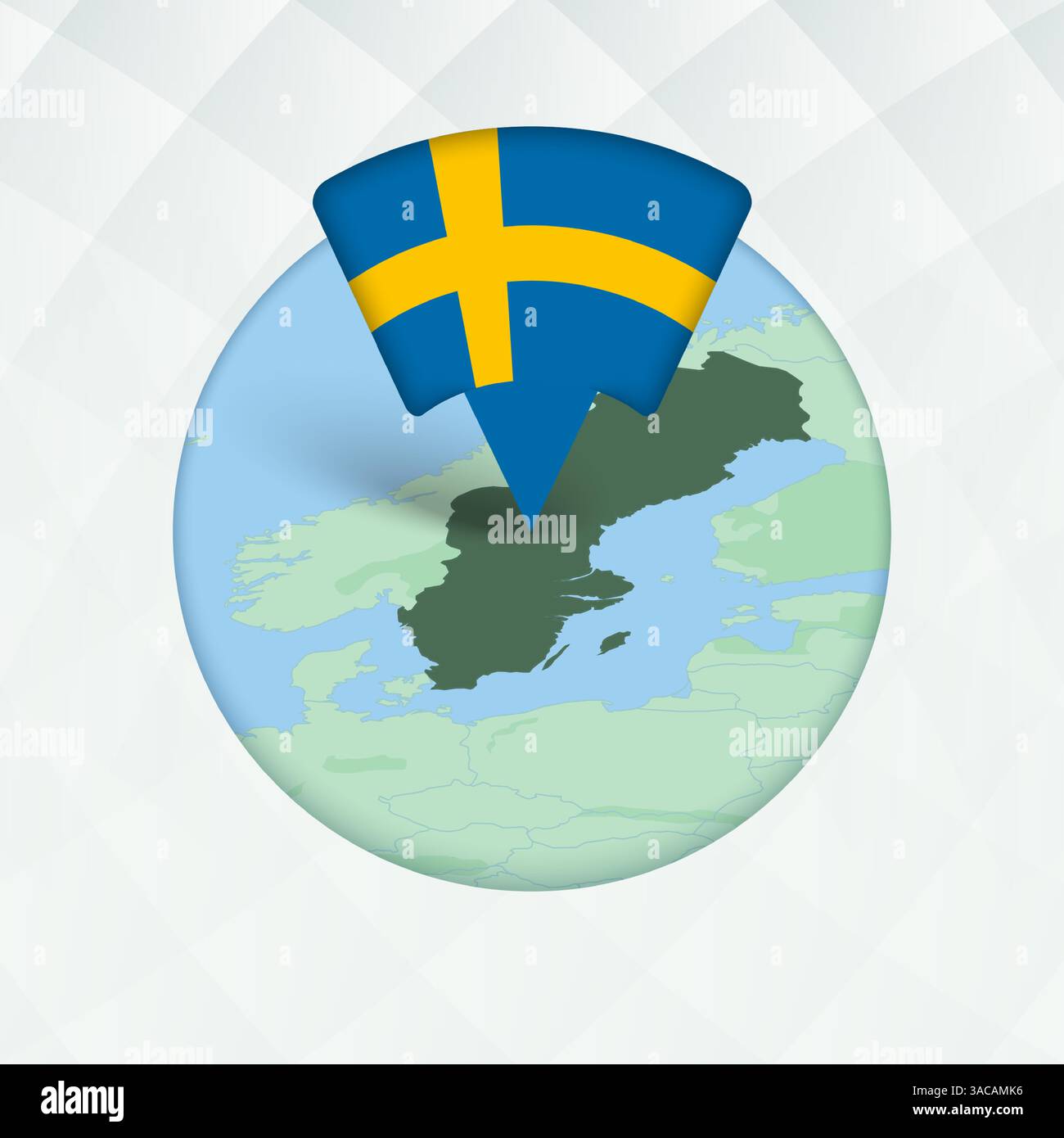 Sweden Map Highlighted with Flag Marker. Flag Pointer on Geographic Map ...