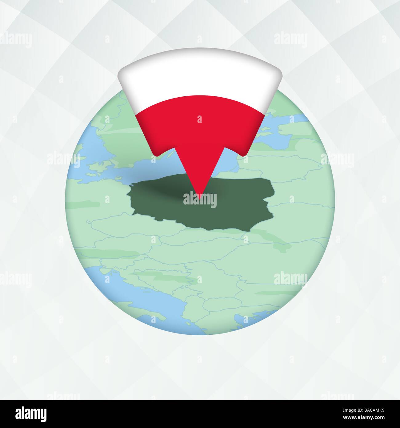 Poland Map Highlighted with Flag Marker. Flag Pointer on Geographic Map ...