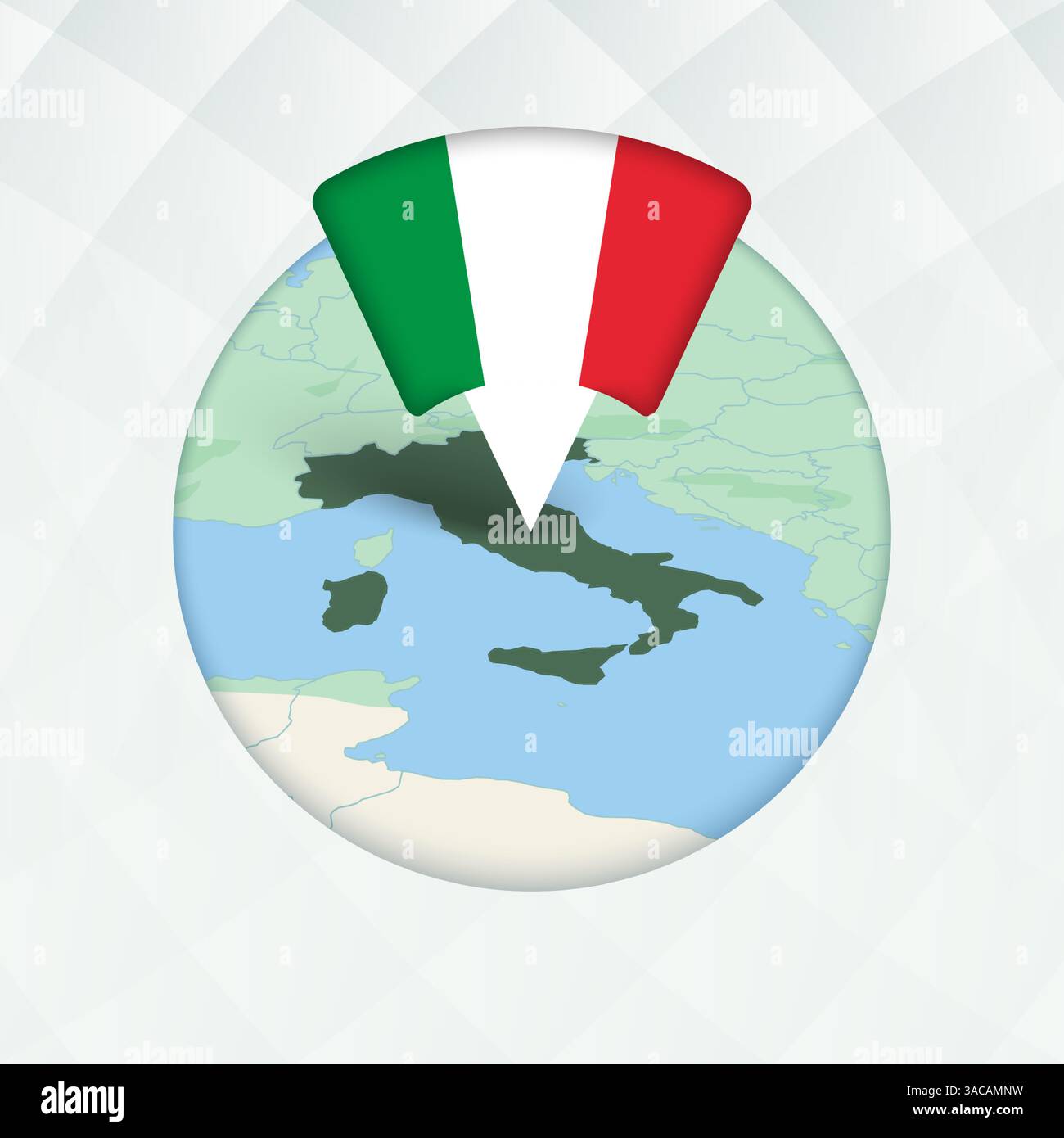 Italy Map Highlighted with Flag Marker. Flag Pointer on Geographic Map ...