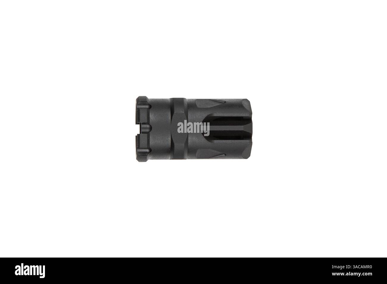 Black tactical flash hider designed for firearm muzzle attachment ...