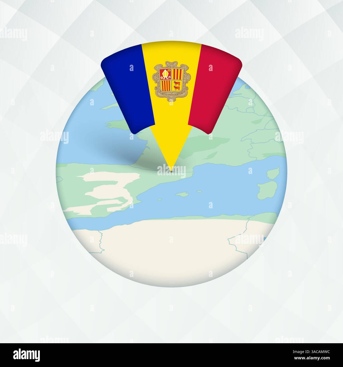 Andorra Map Highlighted with Flag Marker. Flag Pointer on Geographic ... Andorra Map Highlighted with Flag Marker. Flag Pointer on Geographic ...