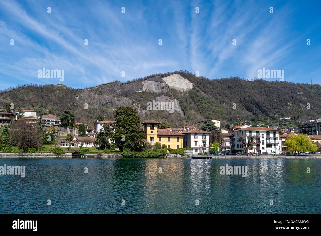 Scenic waterfront view of Lake Iseo, Italy, with charming lakeside ...