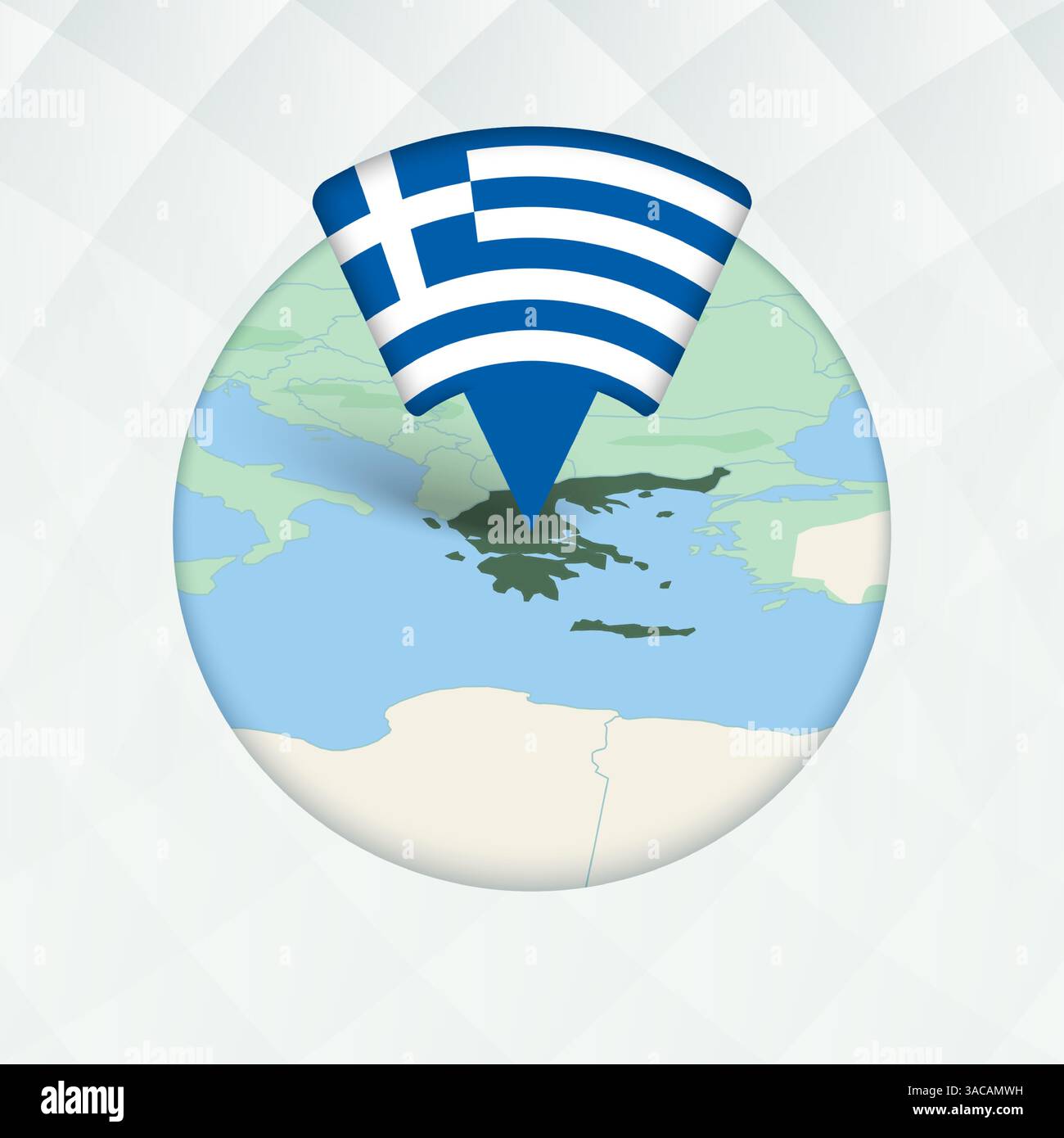 Greece Map Highlighted with Flag Marker. Flag Pointer on Geographic Map ...