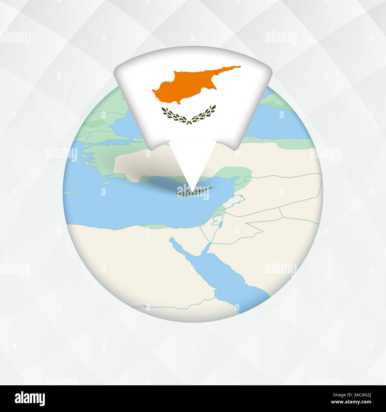 Cyprus Map Highlighted with Flag Marker. Flag Pointer on Geographic Map ...