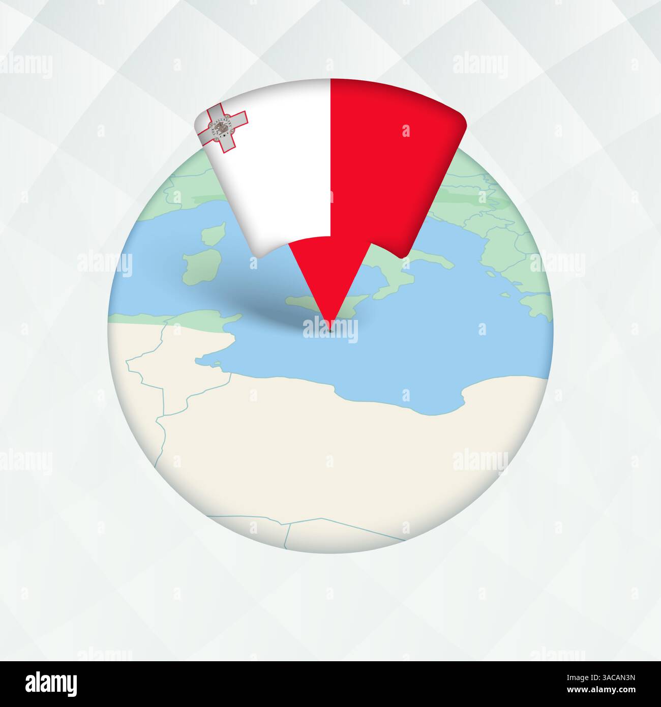 Malta Map Highlighted with Flag Marker. Flag Pointer on Geographic Map ...