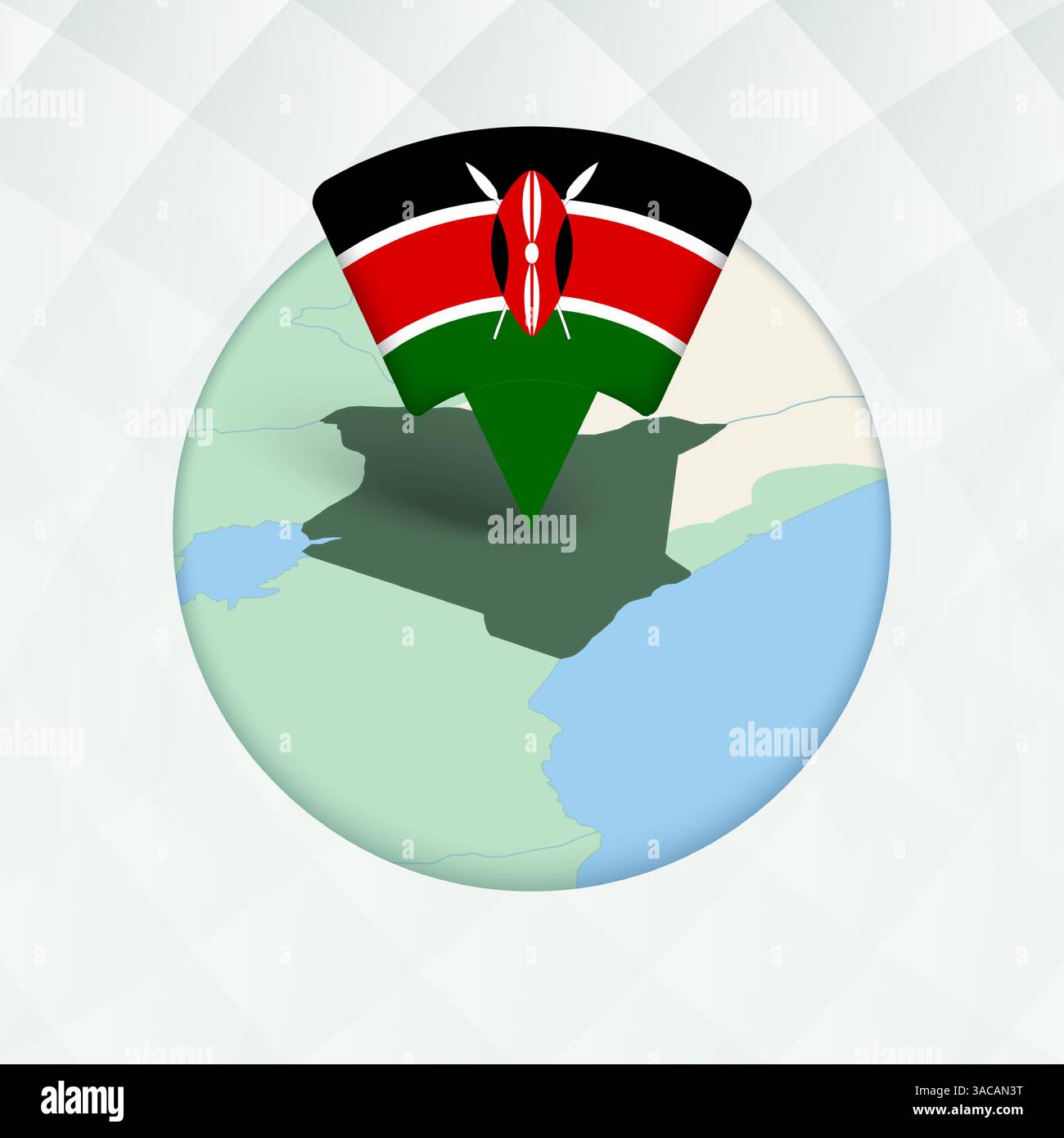 Kenya Map Highlighted with Flag Marker. Flag Pointer on Geographic Map ...