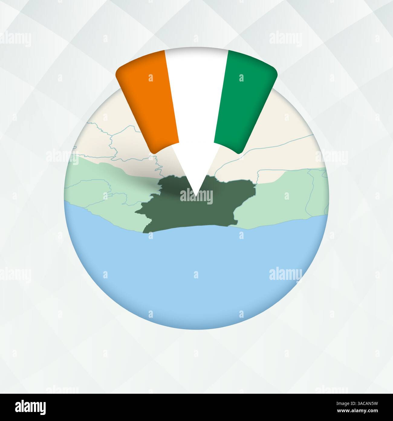 Ivory Coast Map Highlighted with Flag Marker. Flag Pointer on ...