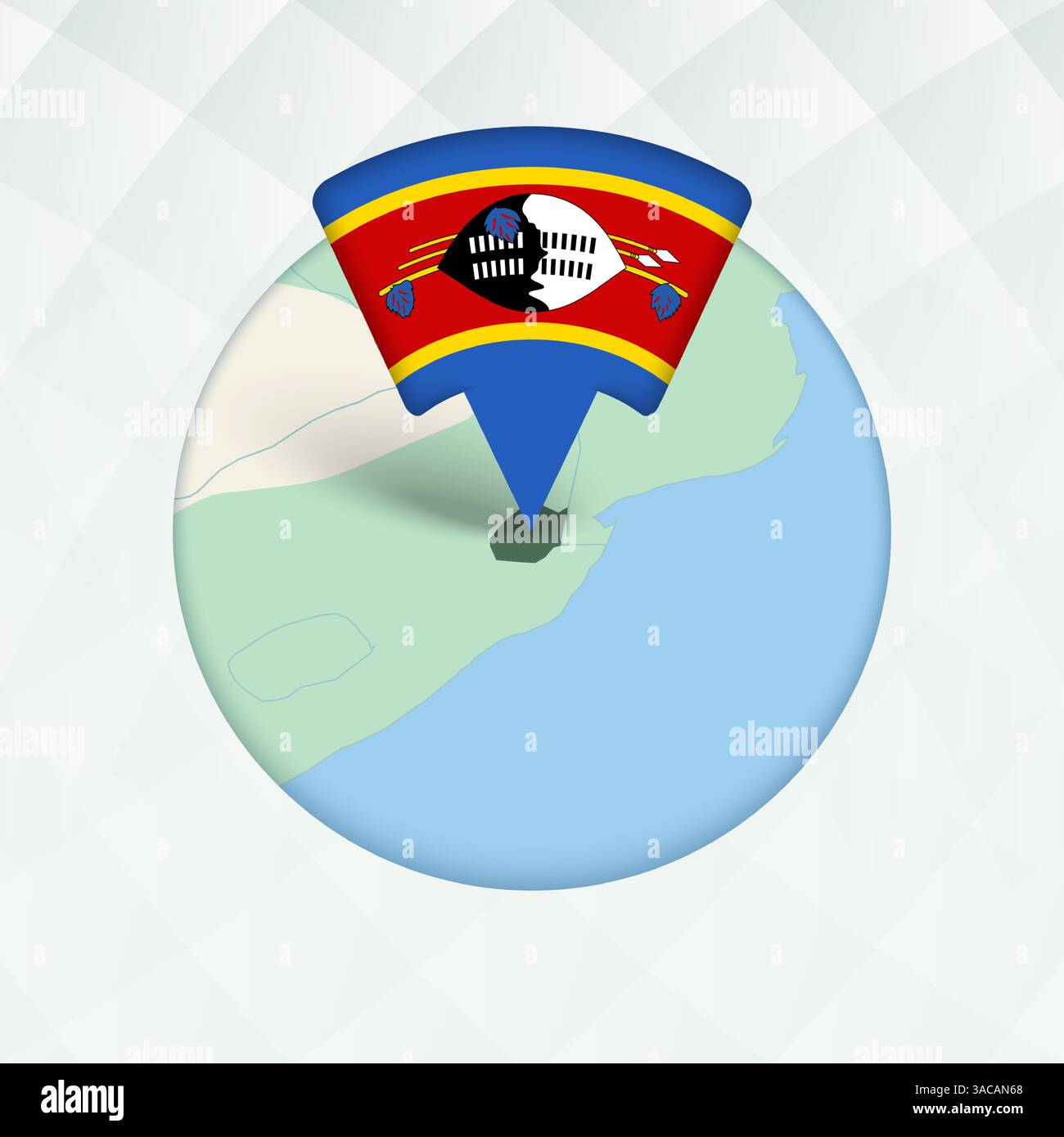 Swaziland Map Highlighted with Flag Marker. Flag Pointer on Geographic ...