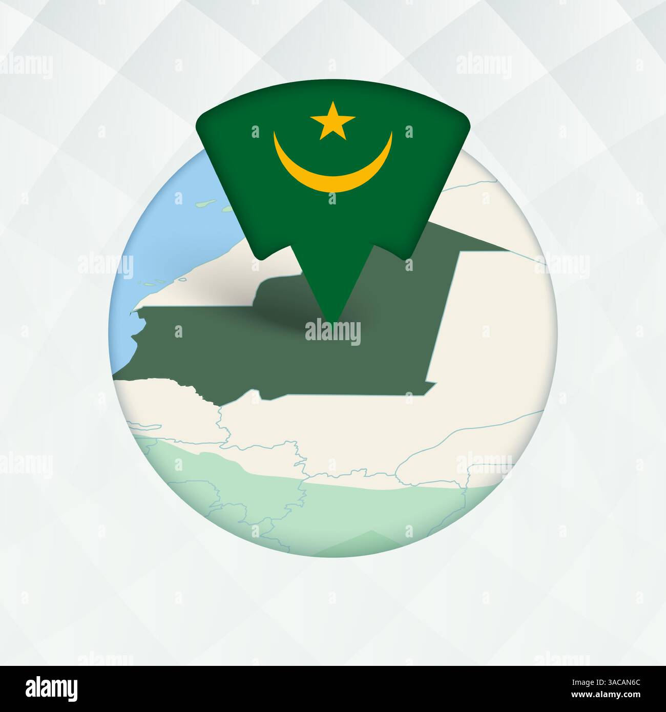 Mauritania Map Highlighted with Flag Marker. Flag Pointer on Geographic Map Stock Vector Image ...