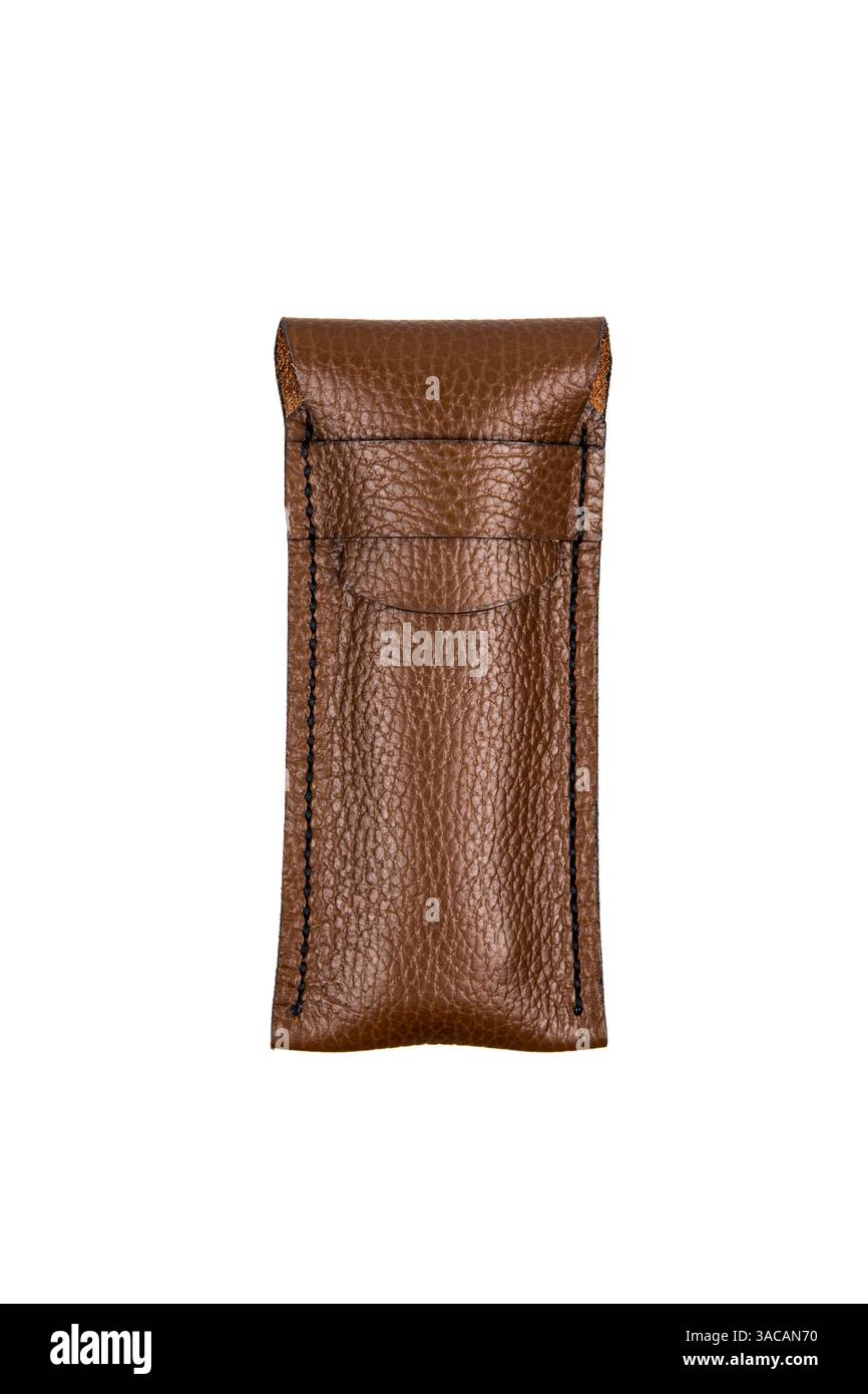 Brown leather pouch showcasing a textured pattern. The pouch features ...