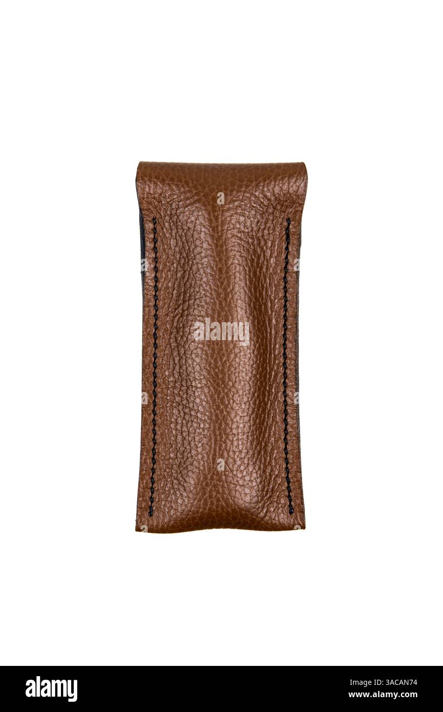 Brown leather pouch showcasing a textured pattern. The pouch features ...