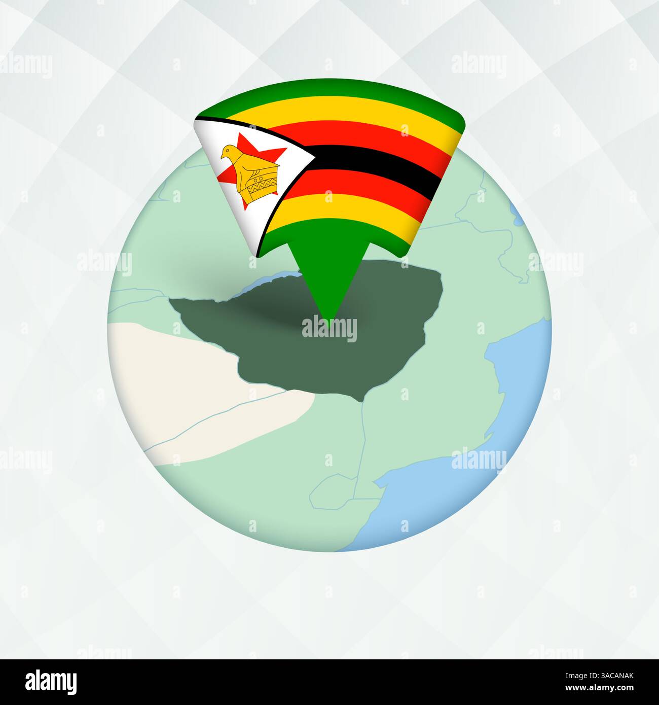 Zimbabwe Map Highlighted with Flag Marker. Flag Pointer on Geographic Map Stock Vector Image ...