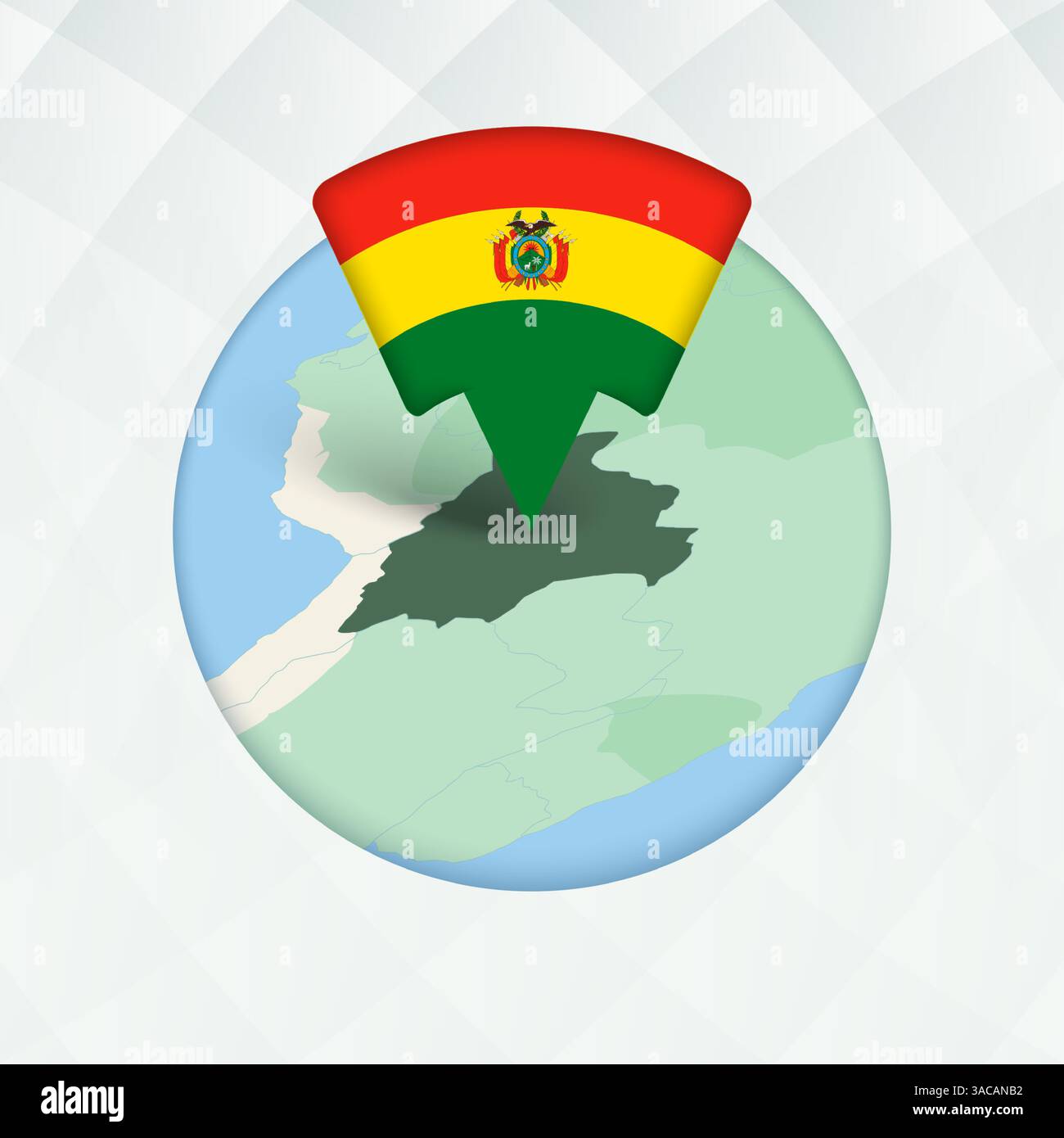 Bolivia Map Highlighted with Flag Marker. Flag Pointer on Geographic ...