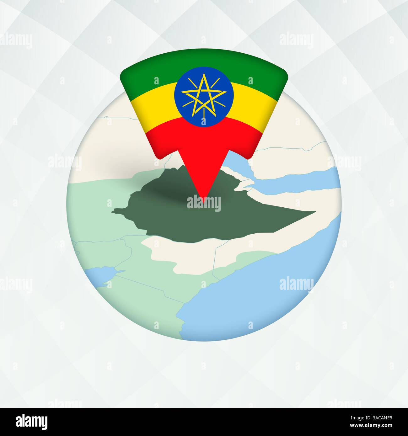 Ethiopia Map Highlighted with Flag Marker. Flag Pointer on Geographic ...