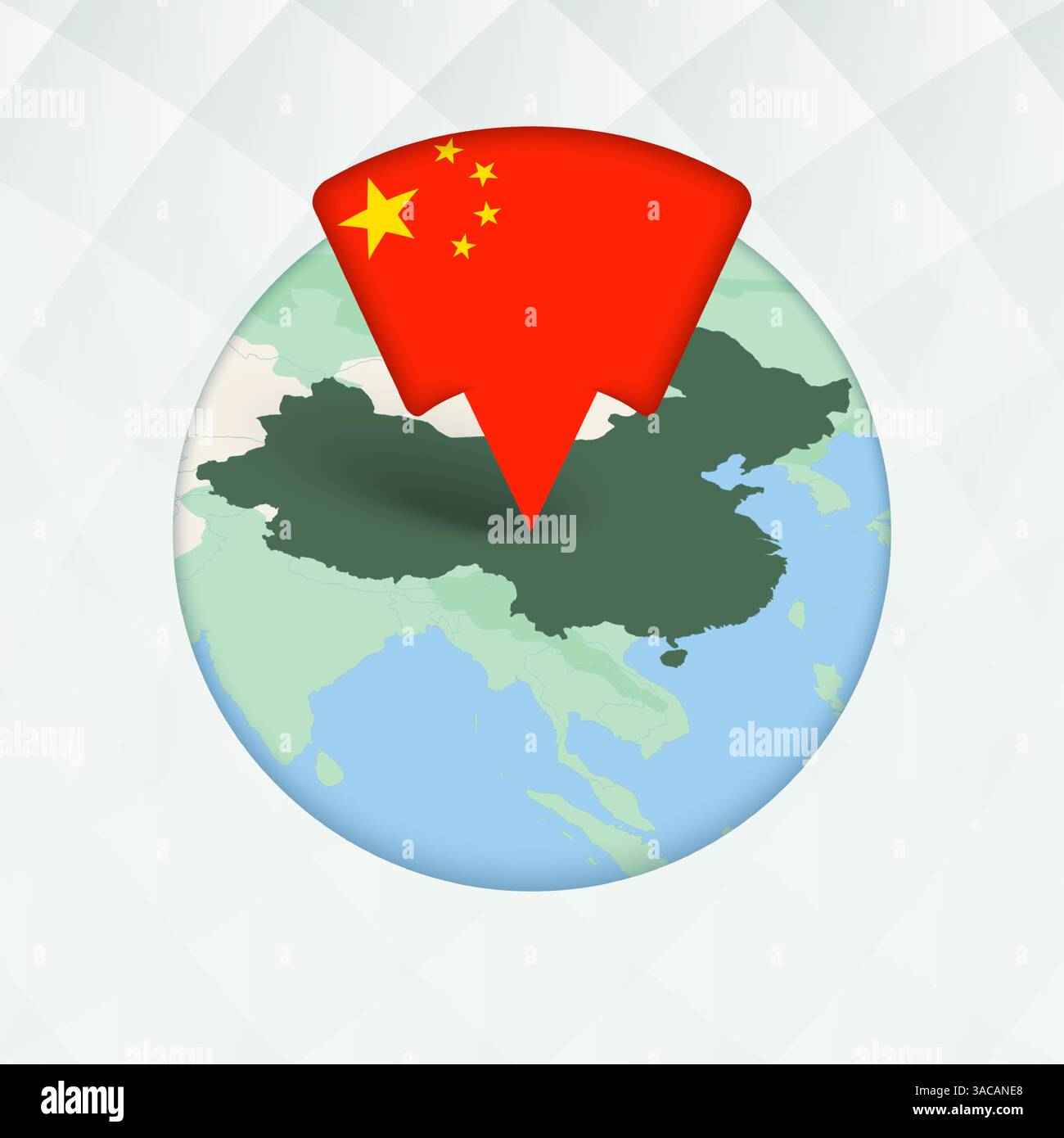 China Map Highlighted with Flag Marker. Flag Pointer on Geographic Map ...