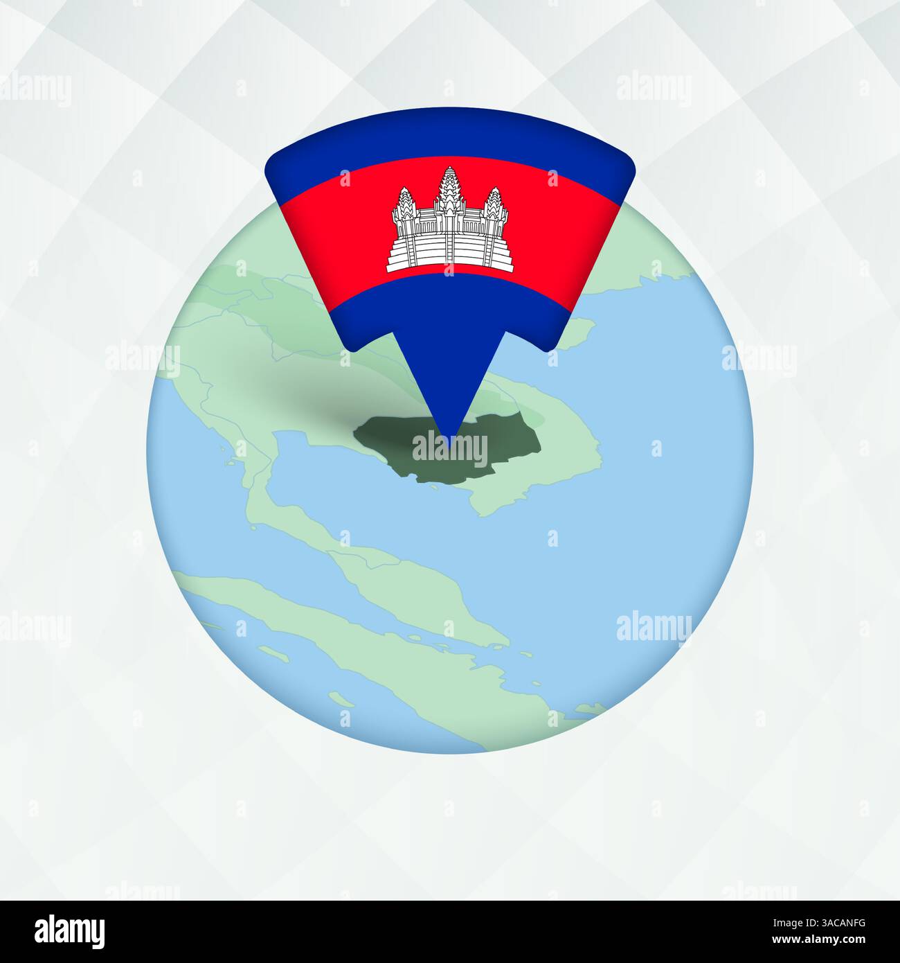 Cambodia Map Highlighted with Flag Marker. Flag Pointer on Geographic Map Stock Vector Image ...