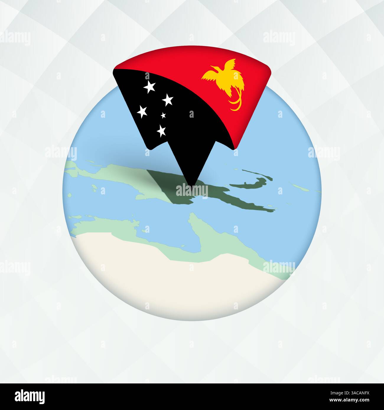 Papua New Guinea Map Highlighted with Flag Marker. Flag Pointer on Geographic Map Stock Vector ...