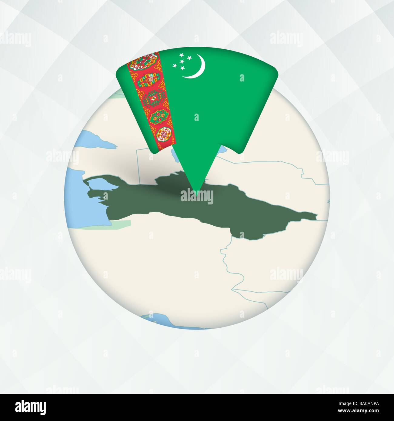 Turkmenistan Map Highlighted with Flag Marker. Flag Pointer on Geographic Map Stock Vector Image ...