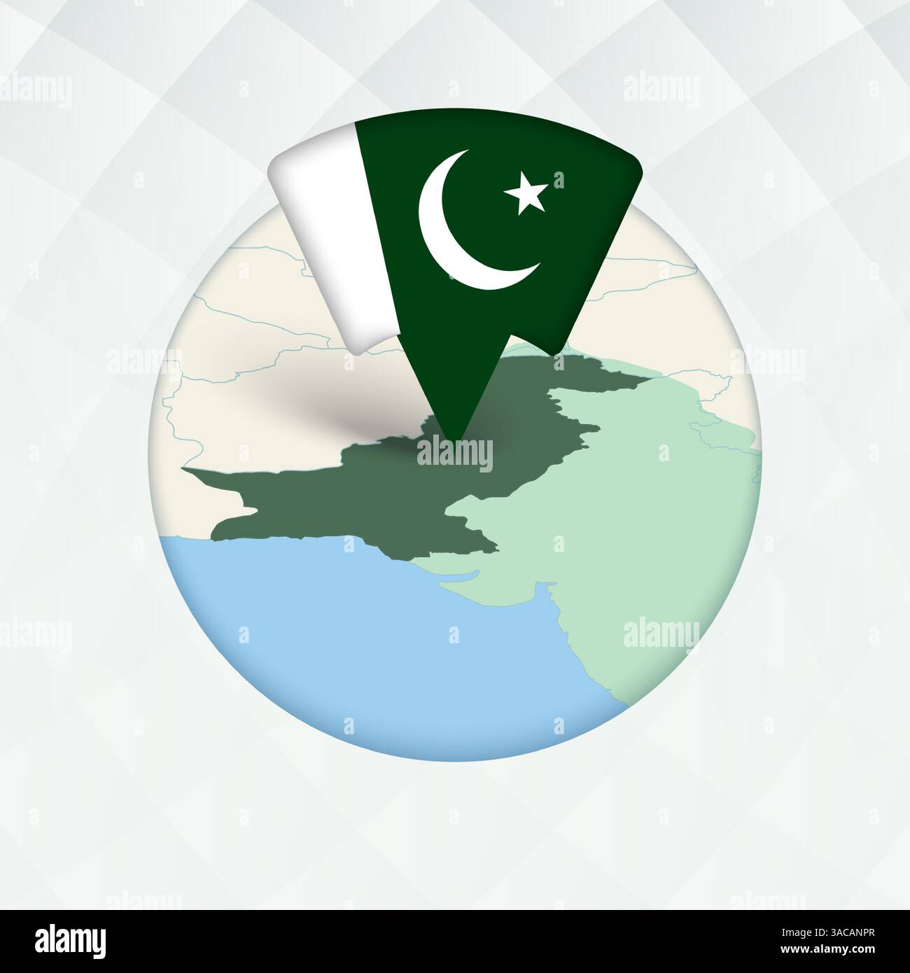 Pakistan Map Highlighted with Flag Marker. Flag Pointer on Geographic ...