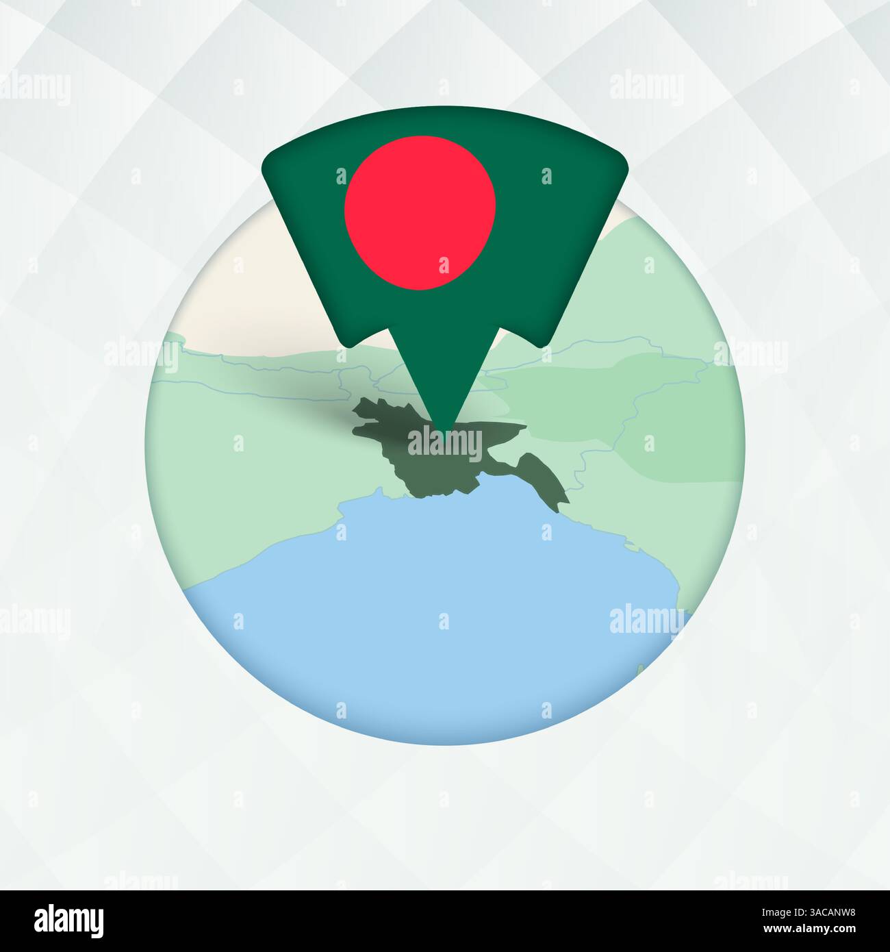 Bangladesh Map Highlighted with Flag Marker. Flag Pointer on Geographic Map Stock Vector Image ...