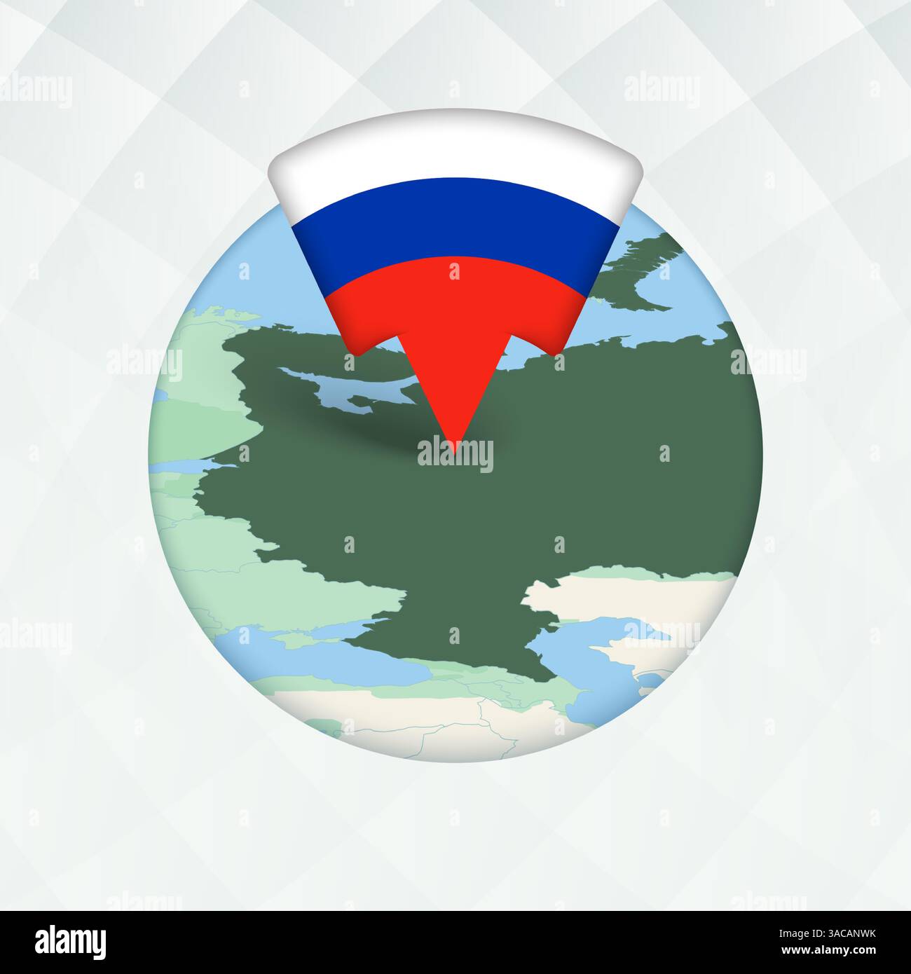 Russia Map Highlighted with Flag Marker. Flag Pointer on Geographic Map ...