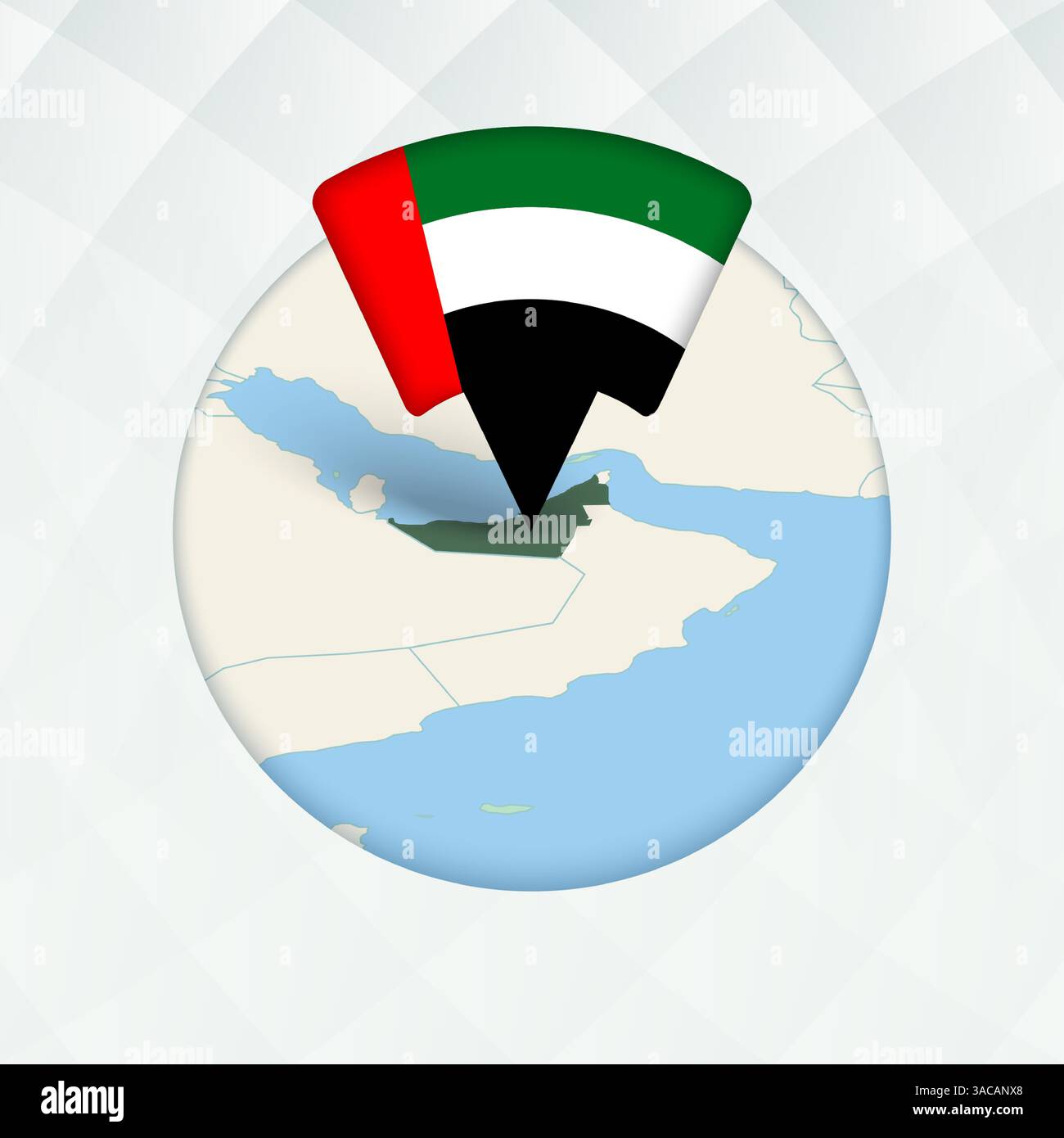 United Arab Emirates Map Highlighted with Flag Marker. Flag Pointer on ...