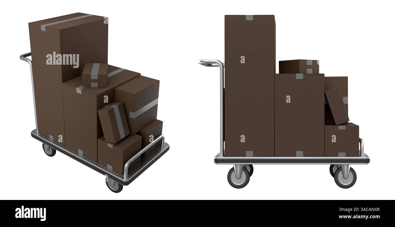 Set of Airport luggage cart or baggage trolley side with stack of ...