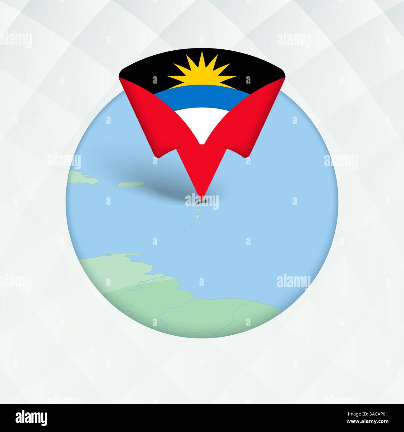 Antigua and Barbuda Map Highlighted with Flag Marker. Flag Pointer on ...