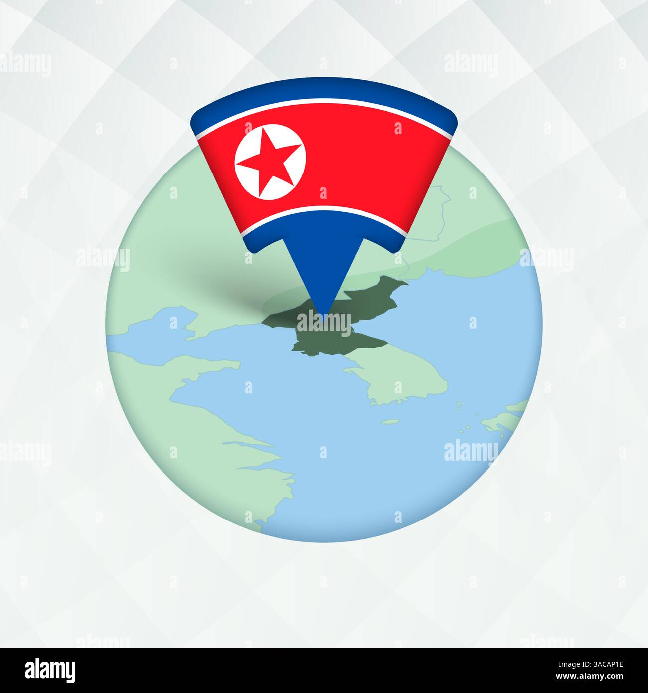 North Korea Map Highlighted with Flag Marker. Flag Pointer on Geographic Map Stock Vector Image ...