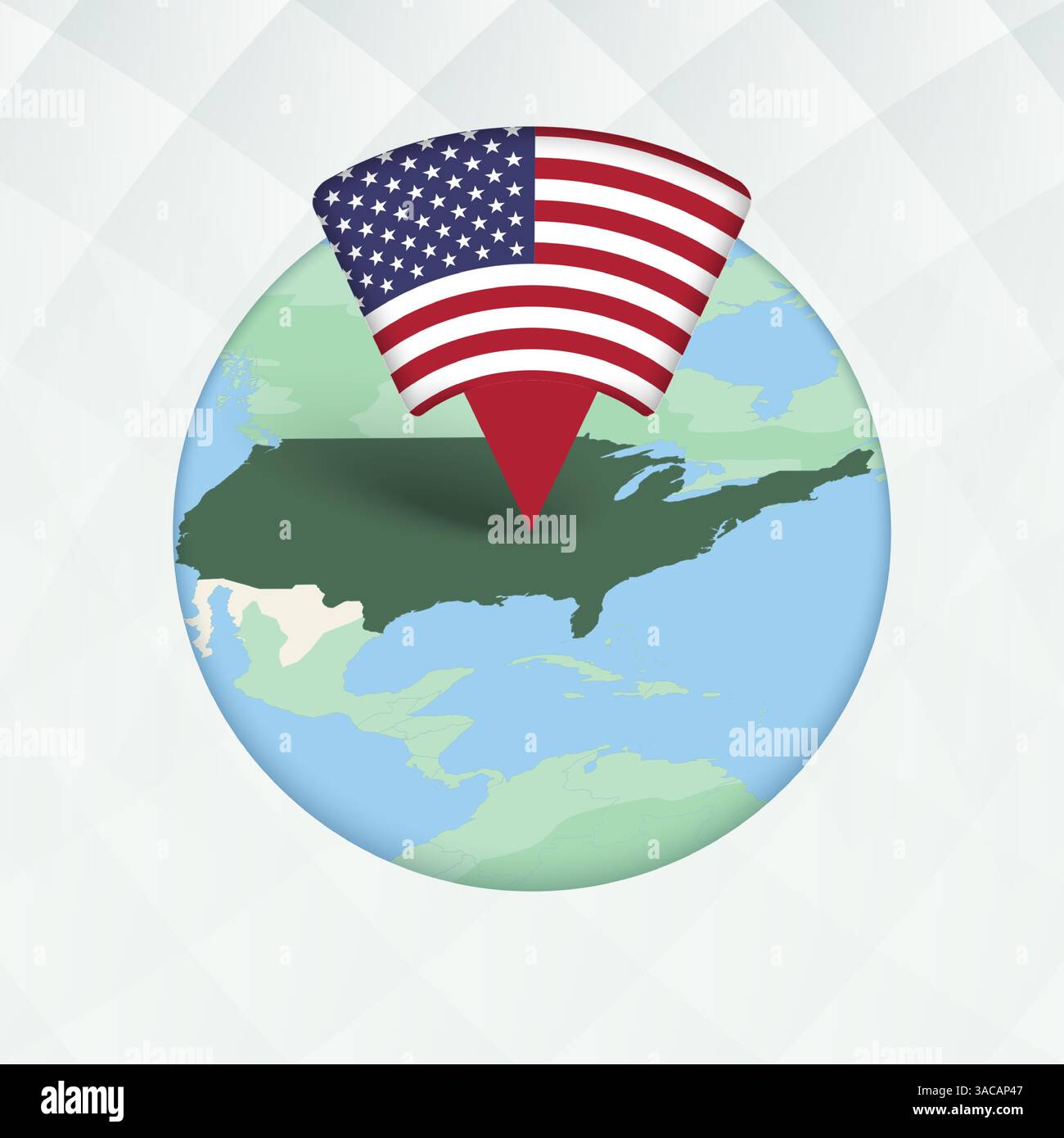 USA Map Highlighted with Flag Marker. Flag Pointer on Geographic Map ...
