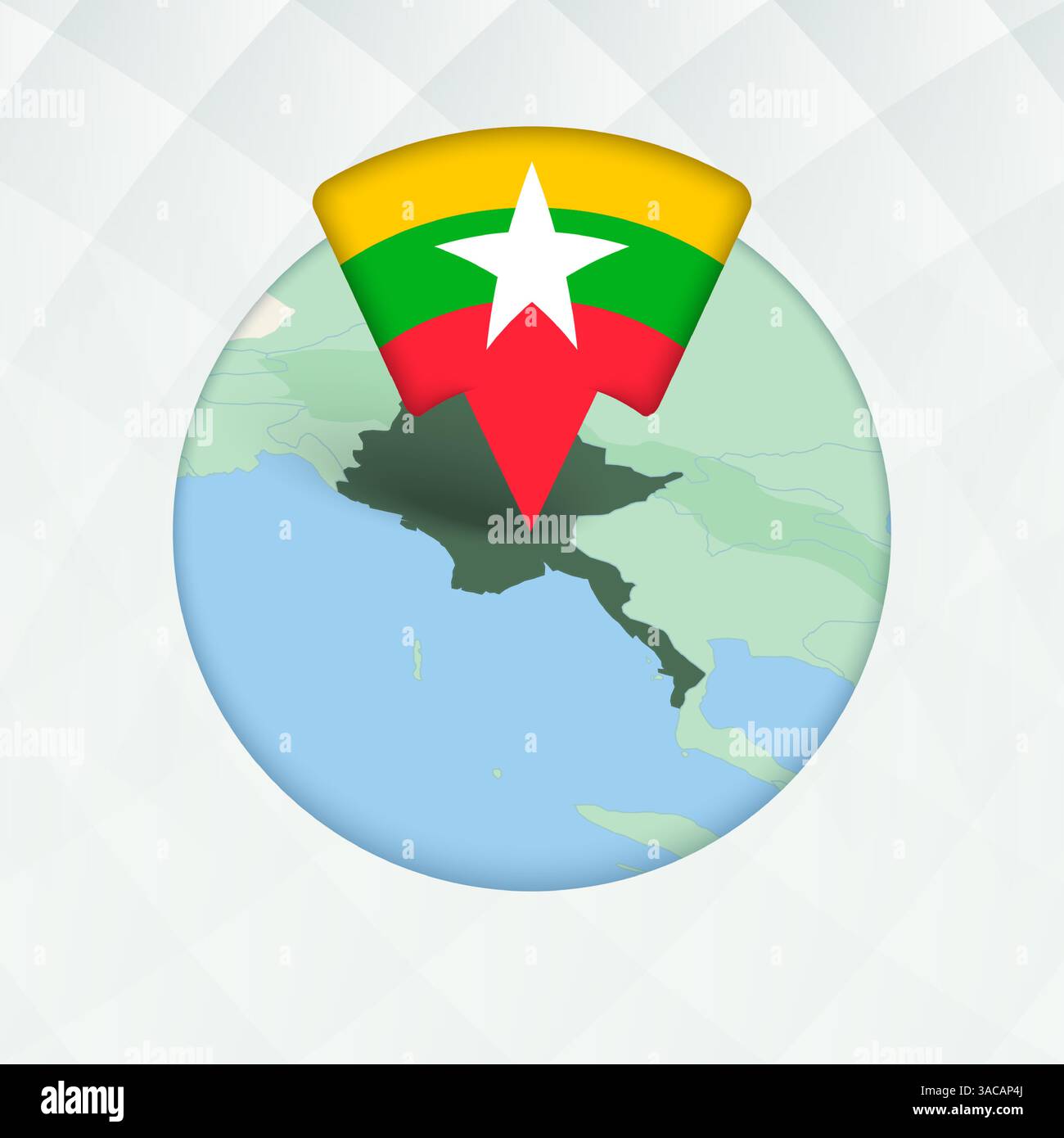 Myanmar Map Highlighted with Flag Marker. Flag Pointer on Geographic Map Stock Vector Image ...