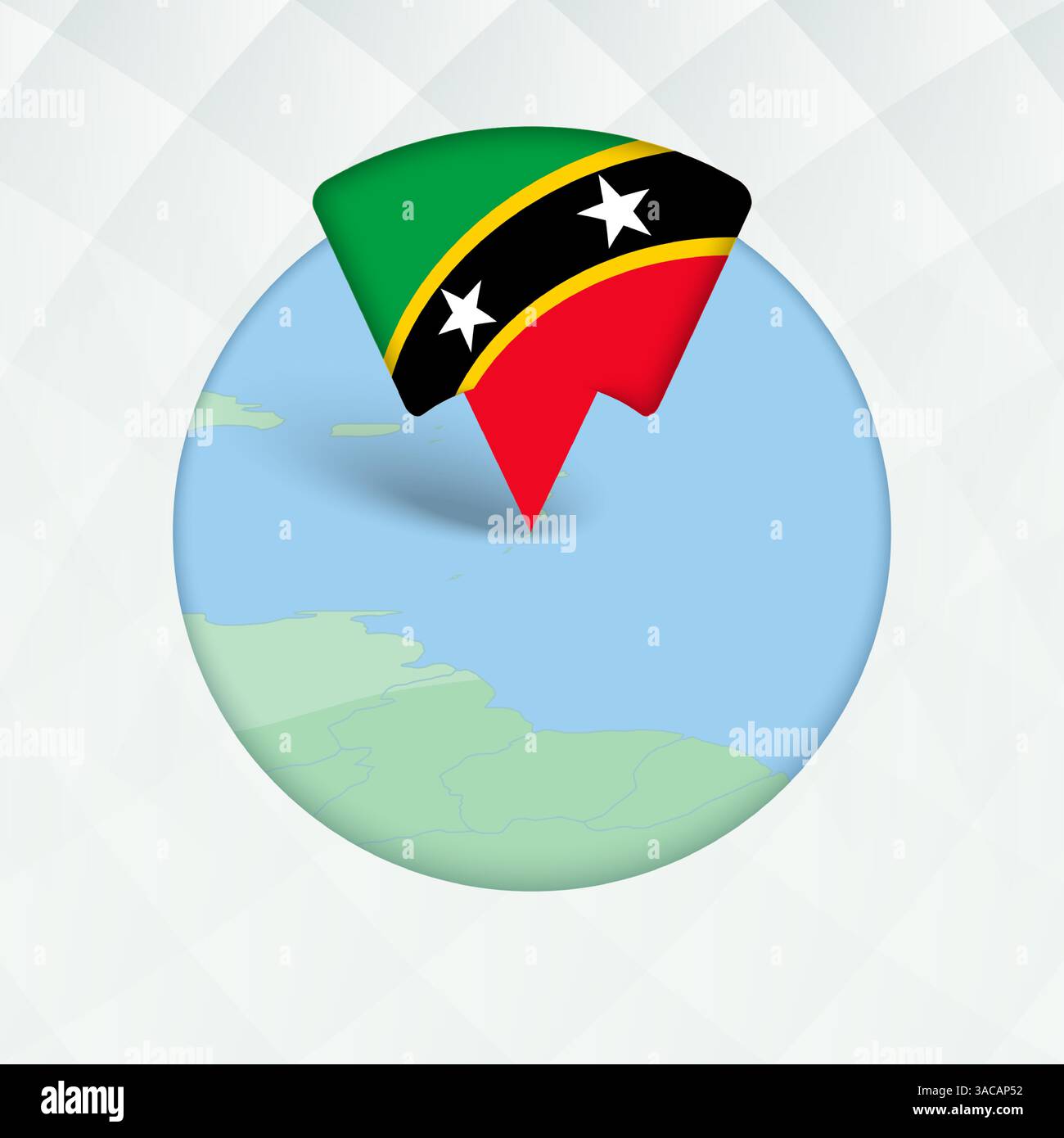 Saint Kitts and Nevis Map Highlighted with Flag Marker. Flag Pointer on ...