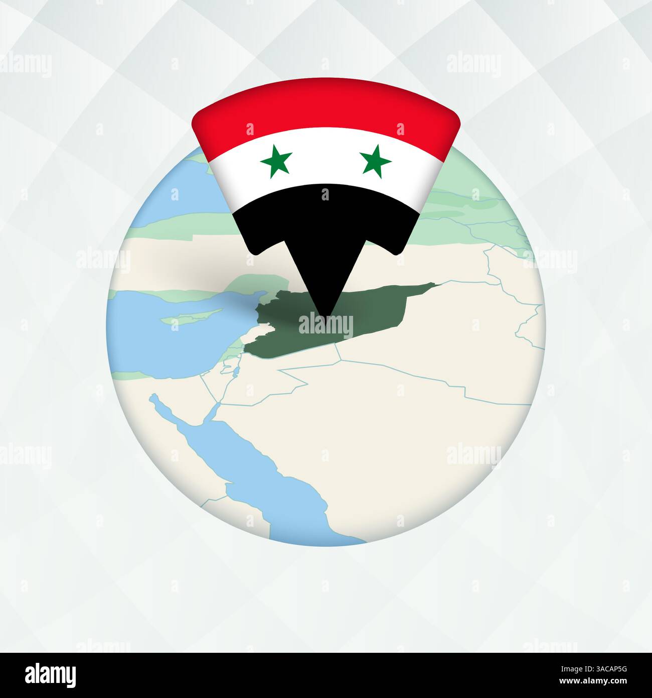 Syria Map Highlighted with Flag Marker. Flag Pointer on Geographic Map ...