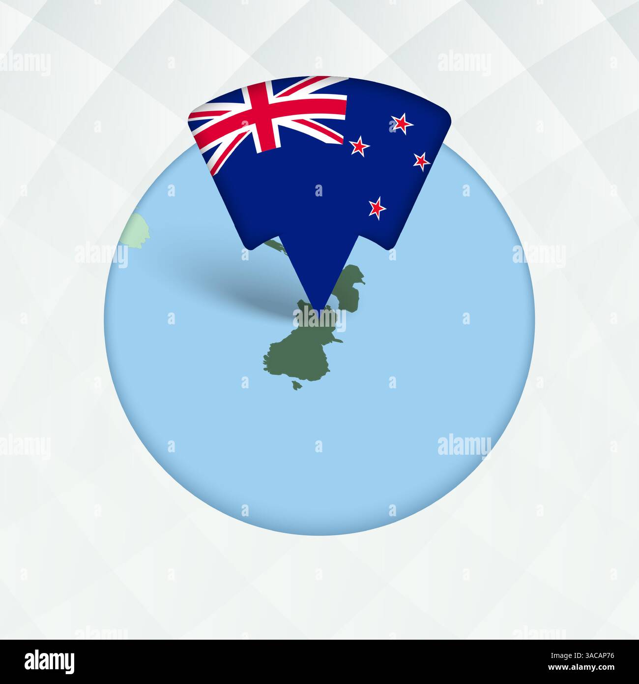 New Zealand Map Highlighted with Flag Marker. Flag Pointer on Geographic Map Stock Vector Image ...