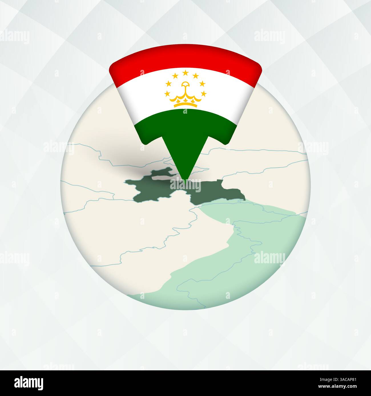 Tajikistan Map Highlighted with Flag Marker. Flag Pointer on Geographic Map Stock Vector Image ...