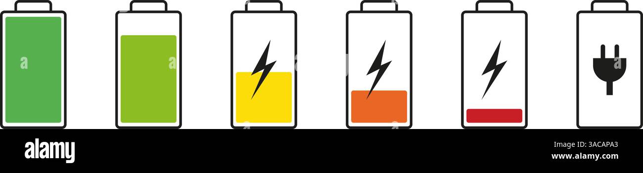 Battery Charge Level Indicators Icon Set. Energy Status Symbol ...