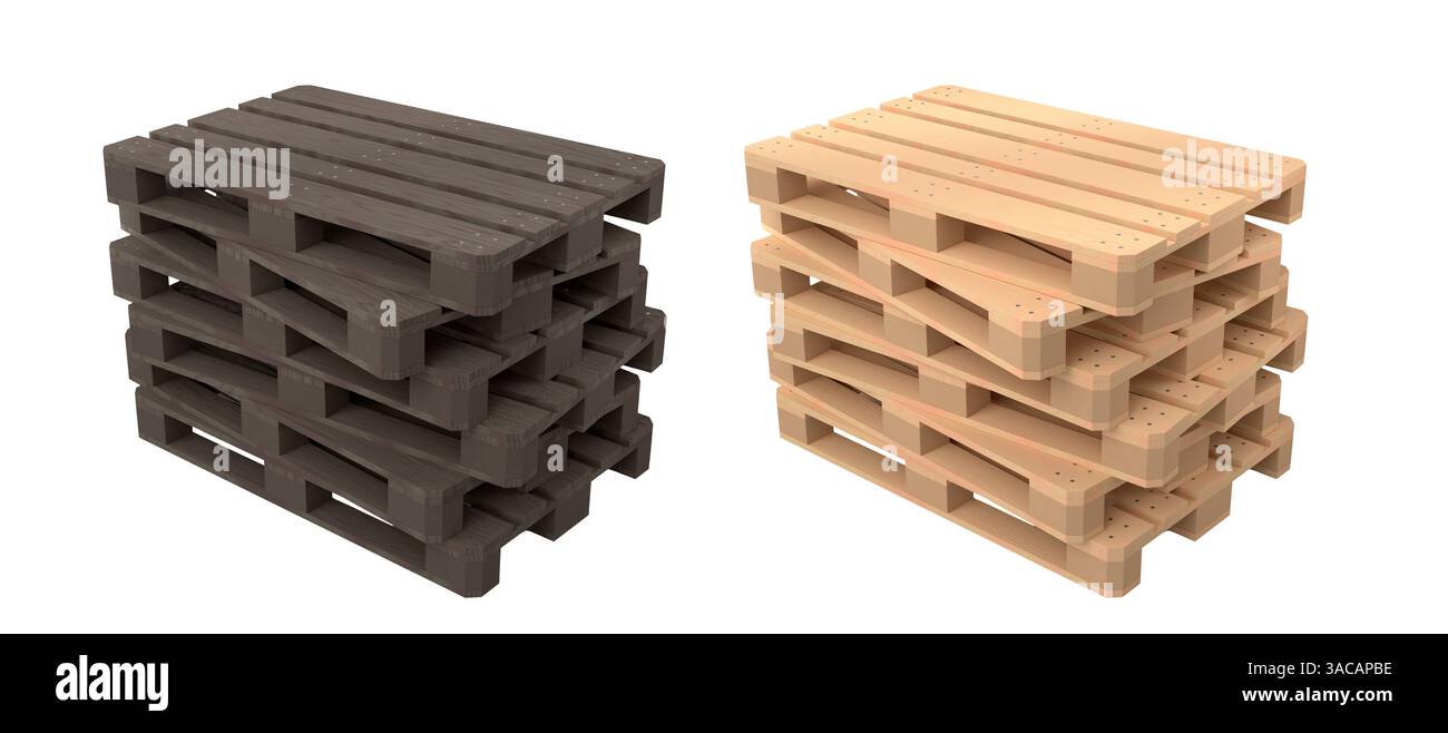 Set of wooden pallet for warehouse cargo storage isolated on white ...