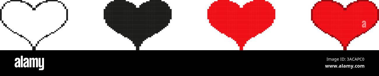 Heart Pixelated Icon Set. Pixel Art Symbol Collection Of Heart Designs ...